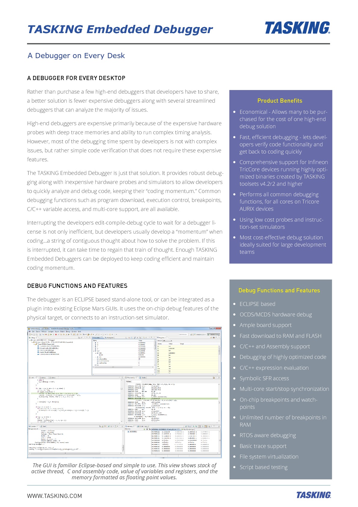 TASKING Embedded Debugger Datasheet | TASKING